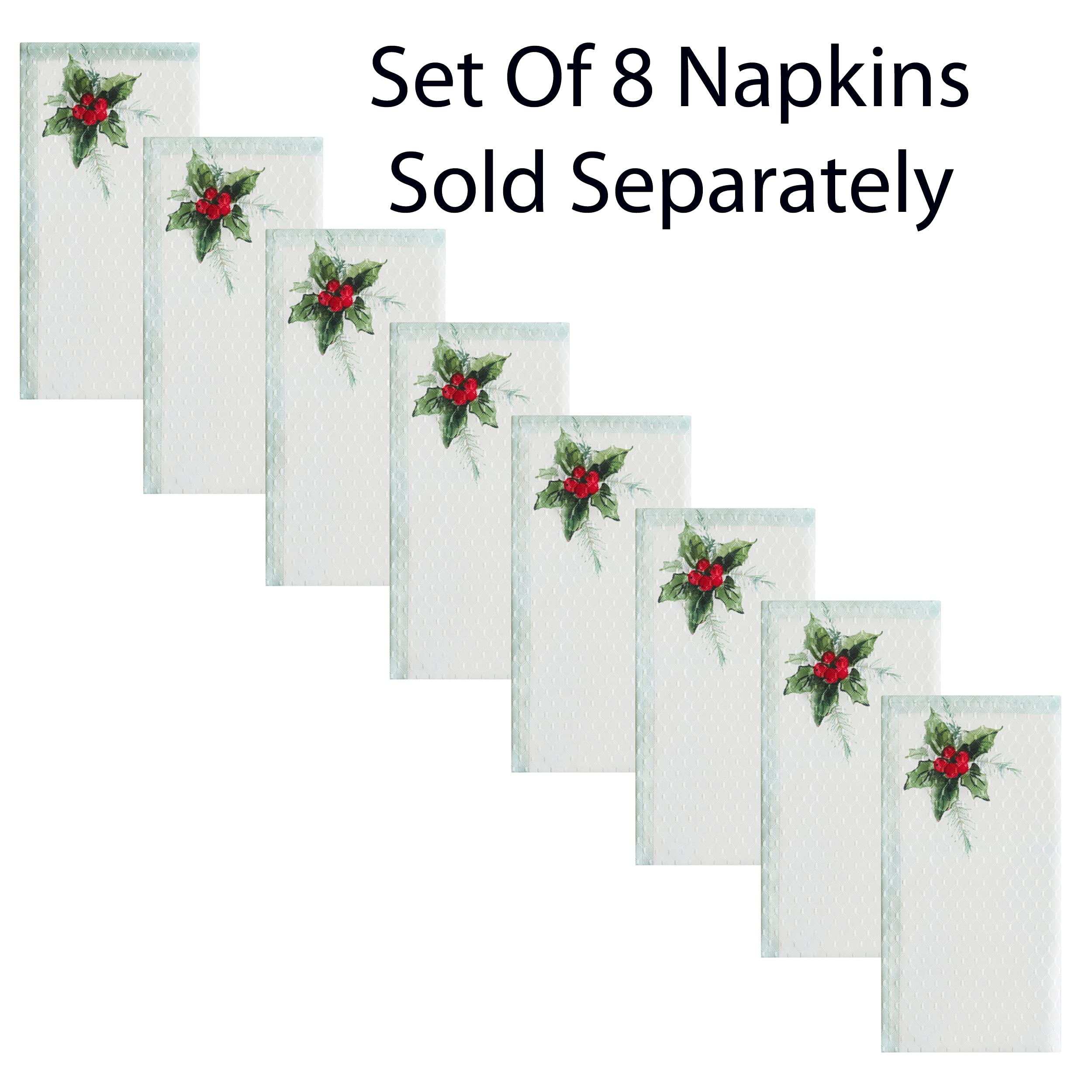 Lintex Holly Bough Stonewashed Border Traditional Christmas Tablecloth, Poinsettia and Holly Sprig Sage, Bordered Xmas Holiday Easy Care Fabric Tablecloth, 60 Inch x 102 Inch Oblong/Rectangle
