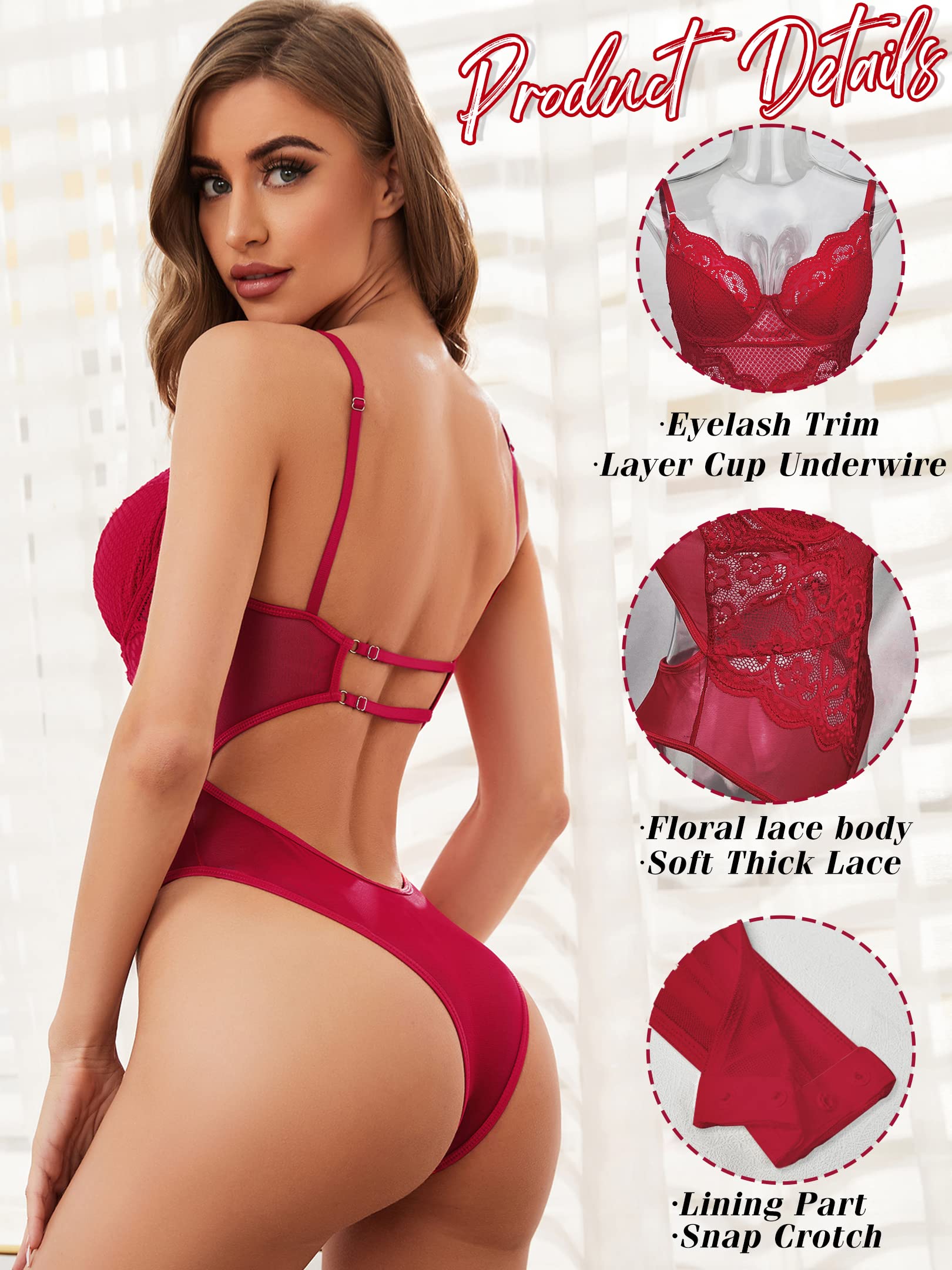 popiv Women Lace Corset Bodysuit Sexy Going Out Tops One Piece Mesh Teddy Lingerie Snap Crotch