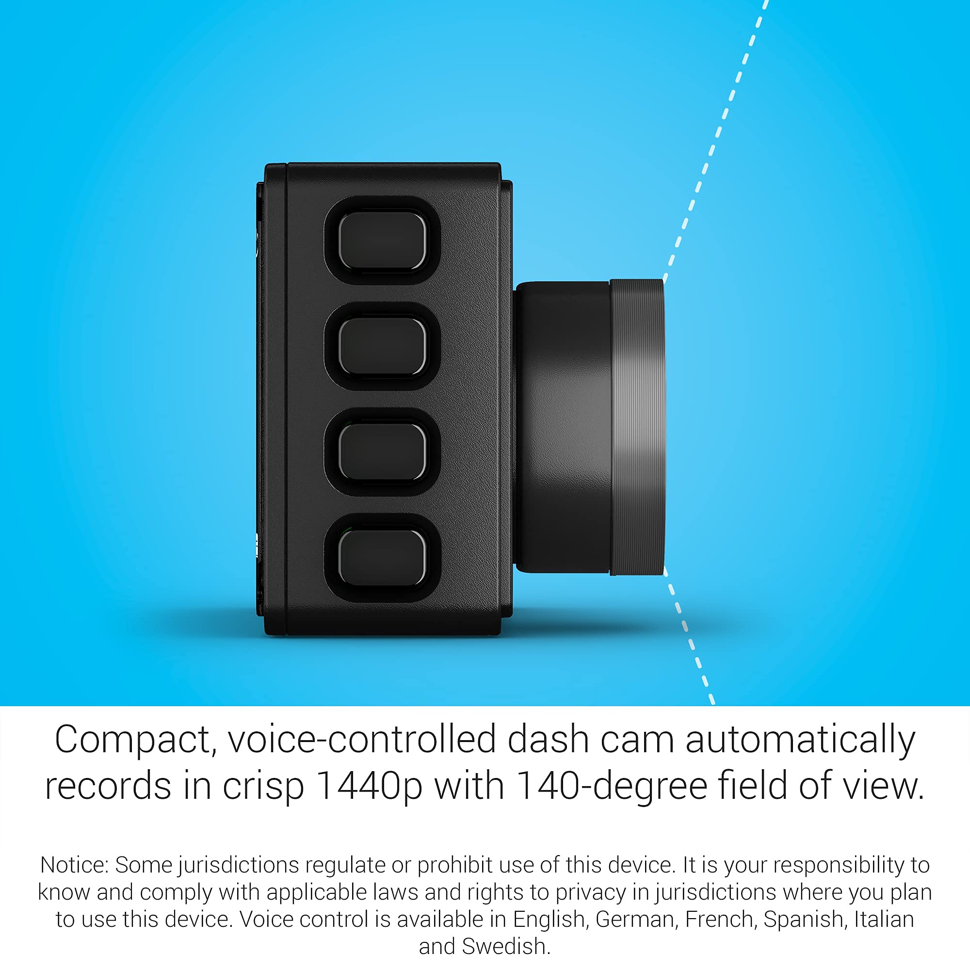 Garmin Dash Cam 57, 1440p, 140-degree FOV, Remotely Monitor Your Vehicle While Away with New Connected Features, Voice Control, Compact and Discreet, Includes Memory Card and Signature Series Cloth