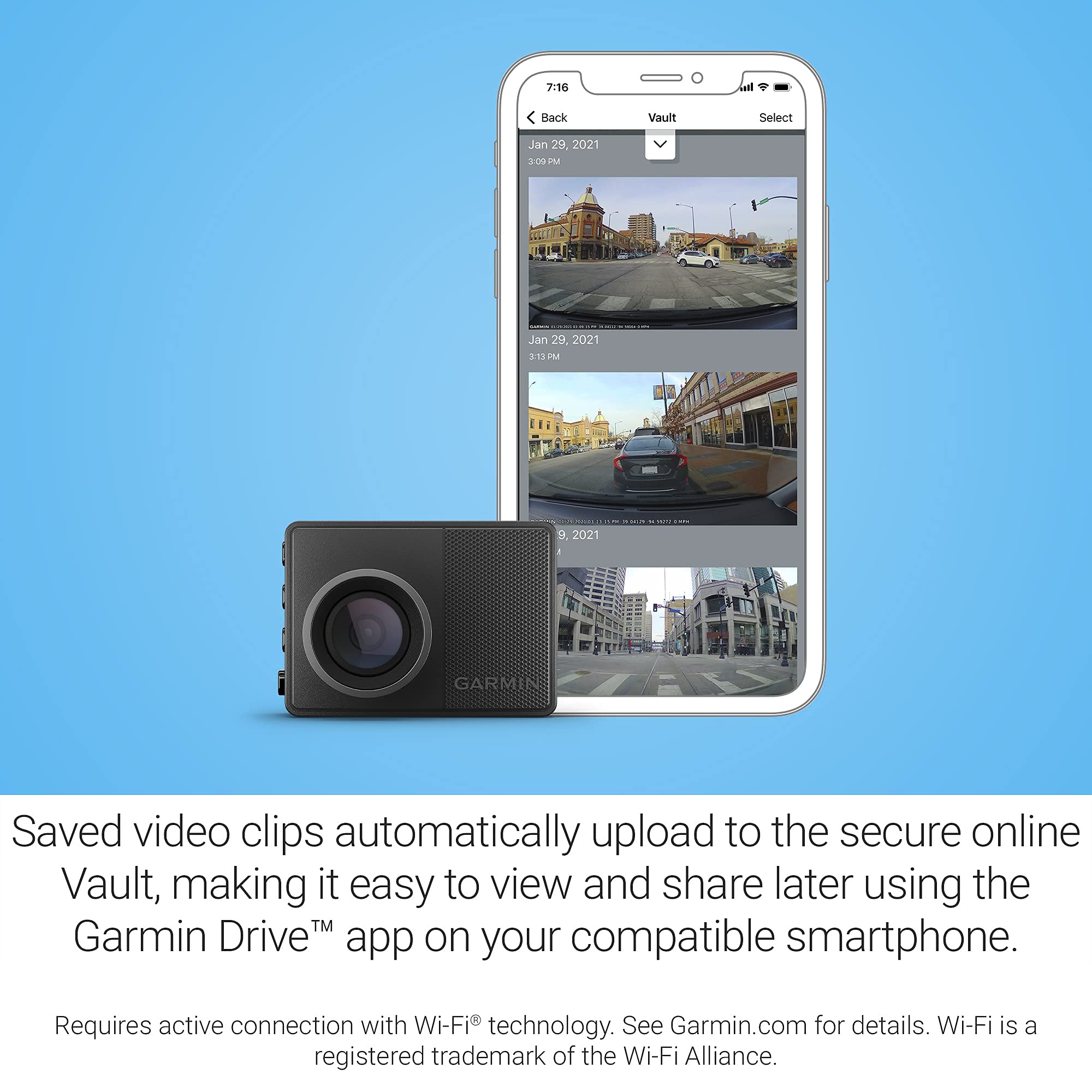 Garmin Dash Cam 57, 1440p, 140-degree FOV, Remotely Monitor Your Vehicle While Away with New Connected Features, Voice Control, Compact and Discreet, Includes Memory Card and Signature Series Cloth