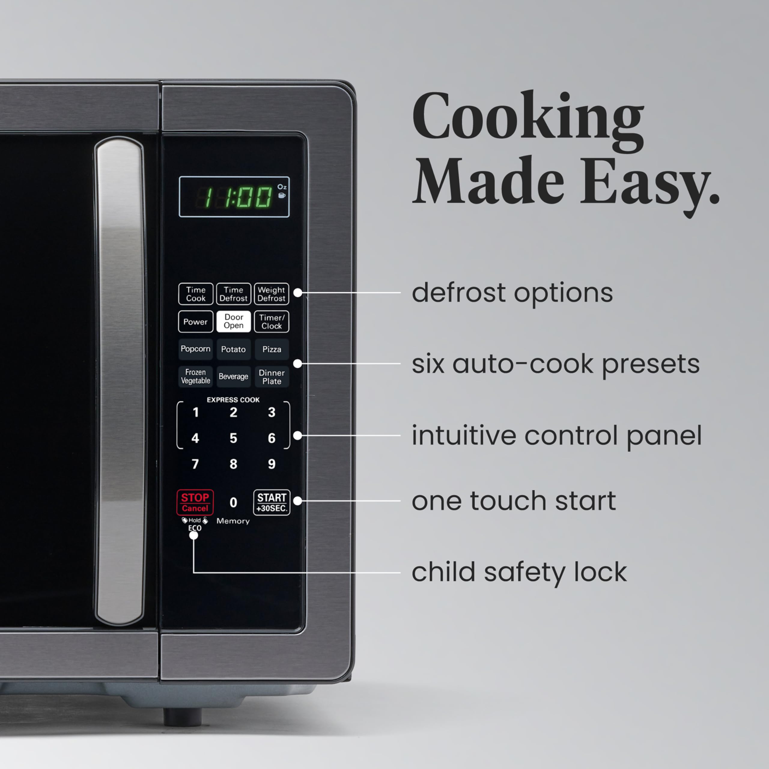 Farberware Countertop Microwave 1000 Watts, 1.1 cu ft - Microwave Oven With LED Lighting and Child Lock - Perfect for Apartments and Dorms - Easy Clean Black Stainless Steel