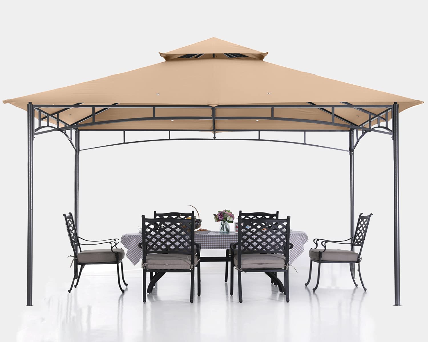 ABCCANOPY Gazebos for Patios 10x12 - Outdoor Steel Frame Gazebo for Lawn Backyard Garden Deck (Beige)
