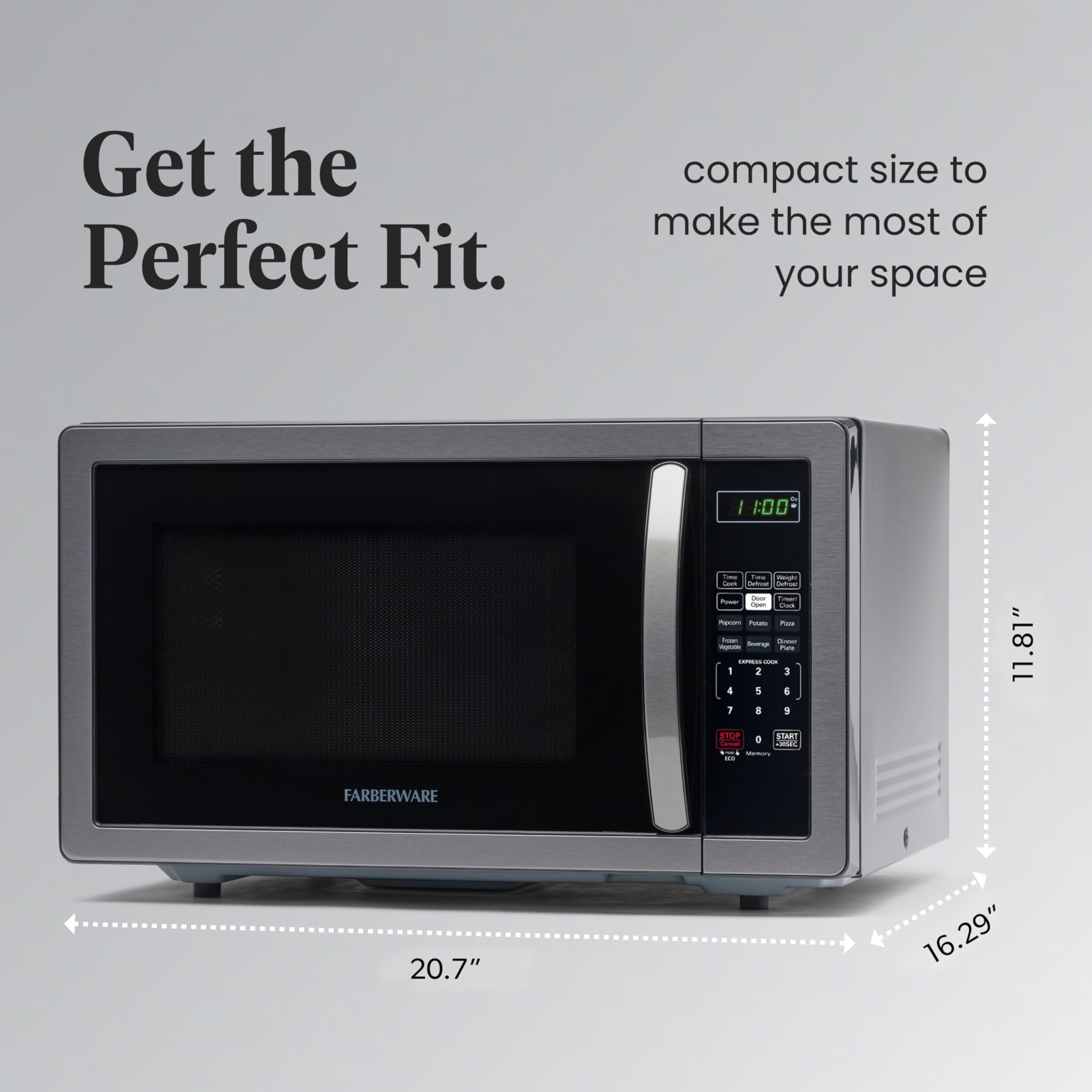 Farberware Countertop Microwave 1000 Watts, 1.1 cu ft - Microwave Oven With LED Lighting and Child Lock - Perfect for Apartments and Dorms - Easy Clean Black Stainless Steel