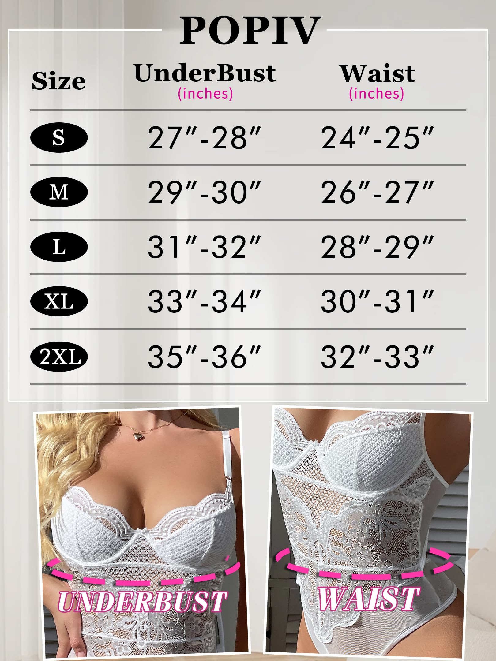 popiv Women Lace Corset Bodysuit Sexy Going Out Tops One Piece Mesh Teddy Lingerie Snap Crotch