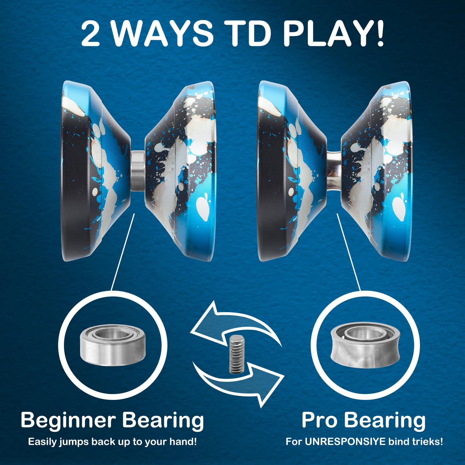 WATIEOBOO WA-01 Dual-Mode Metal Yo-Yo - Beginner Friendly Responsive System for Kids & Unresponsive Trick Yoyo for Adults, Competition-Ready with Gloves, Case & 10 Strings