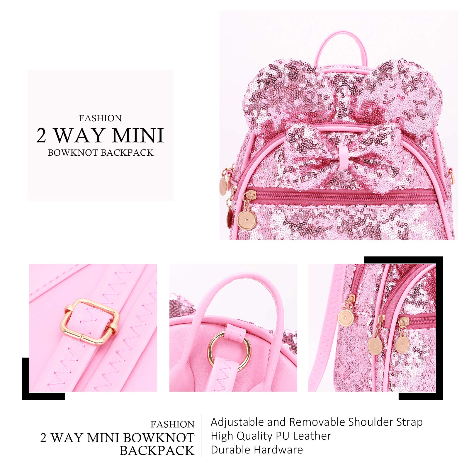 KL928 Girls Bowknot Polka Dot Cute Mini Backpack Small Daypacks Convertible Shoulder Bag Purse for Women (Pink)