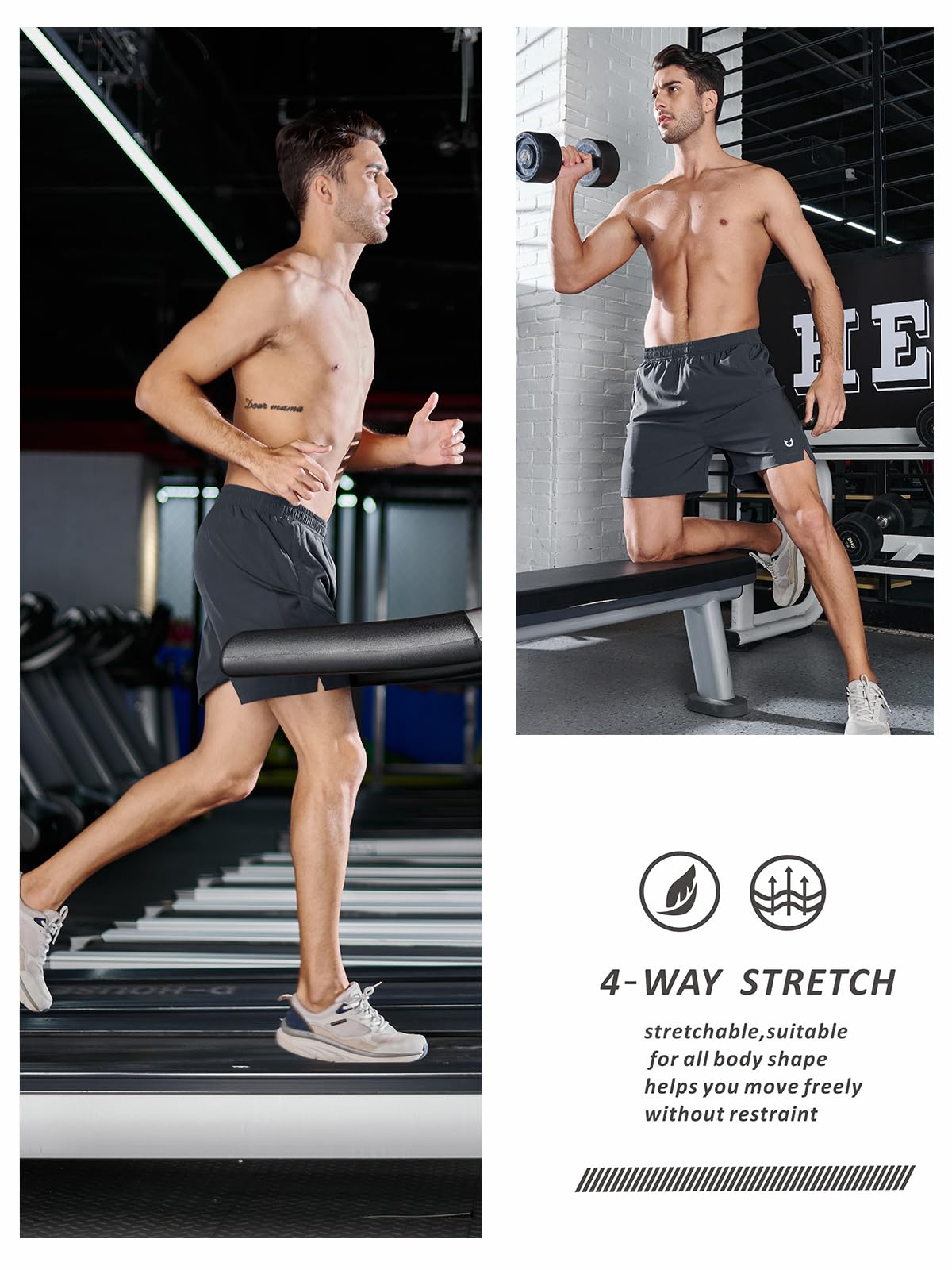 NORTHYARD Men's 5'' Running Shorts Athletic Workout Gym Quick Dry Short for Tennis Active Training with Pockets Darkgrey-L