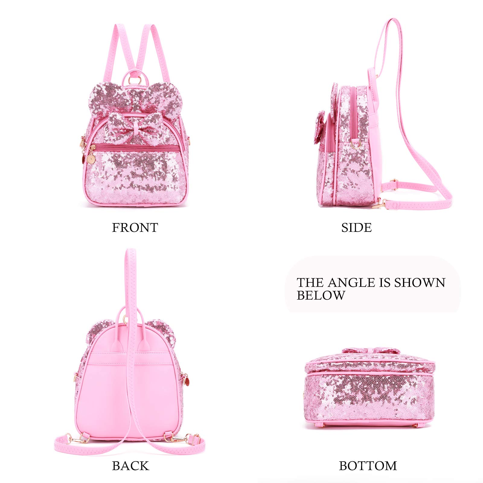 KL928 Girls Bowknot Polka Dot Cute Mini Backpack Small Daypacks Convertible Shoulder Bag Purse for Women (Pink)
