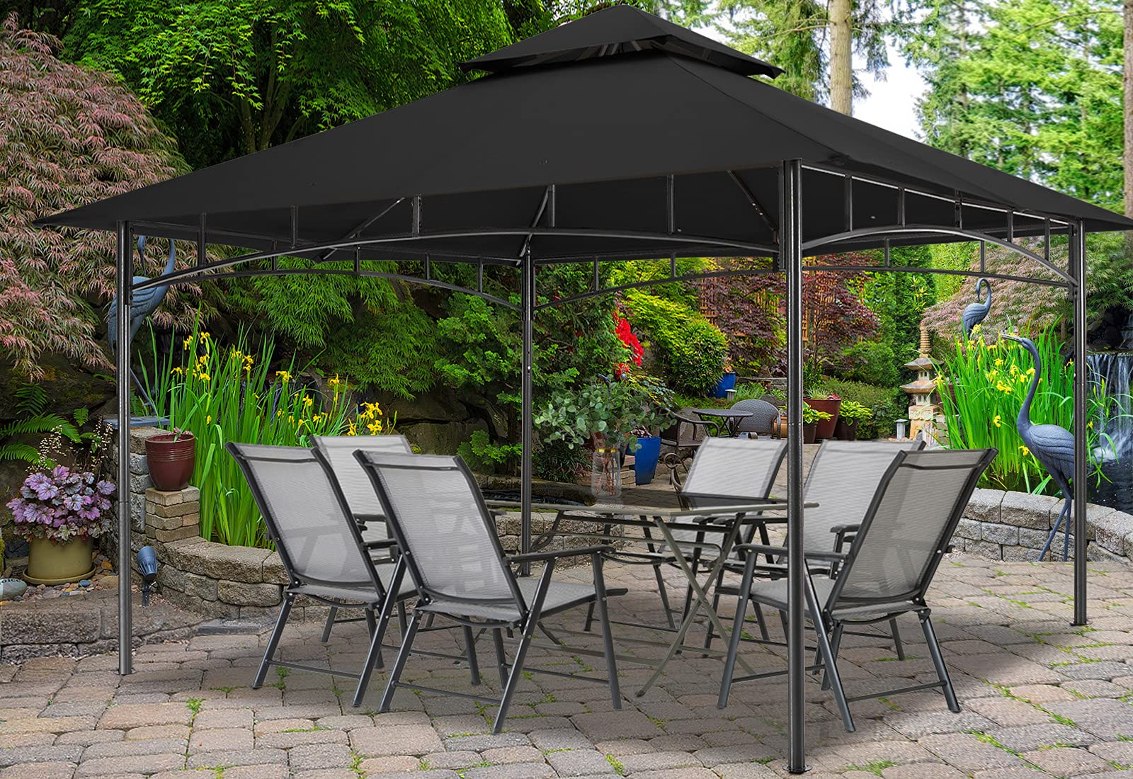 MASTERCANOPY Outdoor Garden Gazebo for Patios with Stable Steel Frame(10x12, Black)