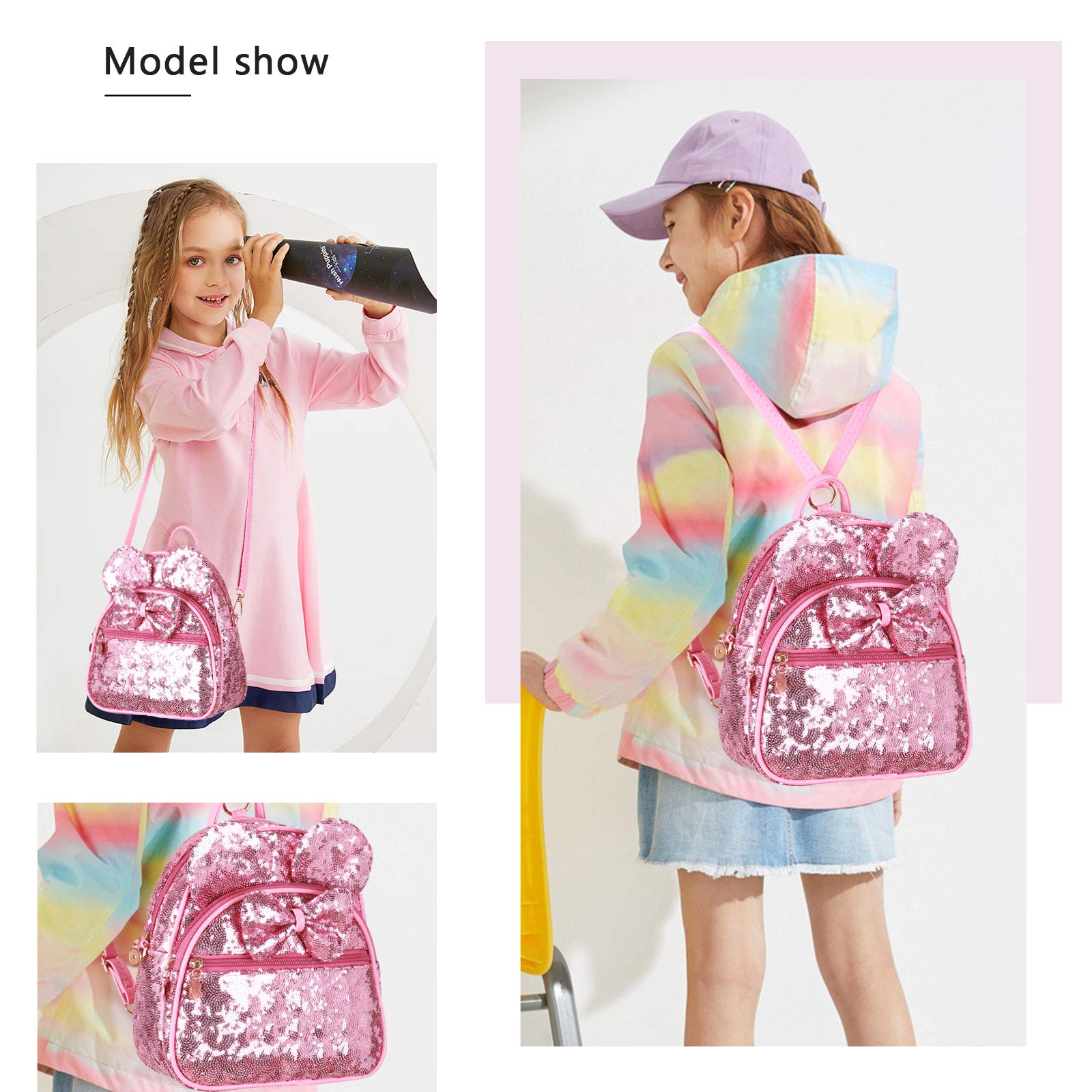 KL928 Girls Bowknot Polka Dot Cute Mini Backpack Small Daypacks Convertible Shoulder Bag Purse for Women (Pink)