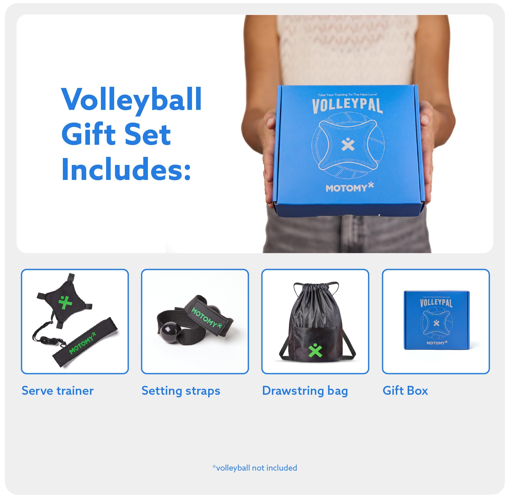MOTOMY Volleyball Training Equipment Aid 'Volleypal' – Solo Volleyball Equipment for Practicing Serve, Spike, Set & Pass; Volleyball Practice Equipment Gift for Beginners & Experts (Volleypal Pro)