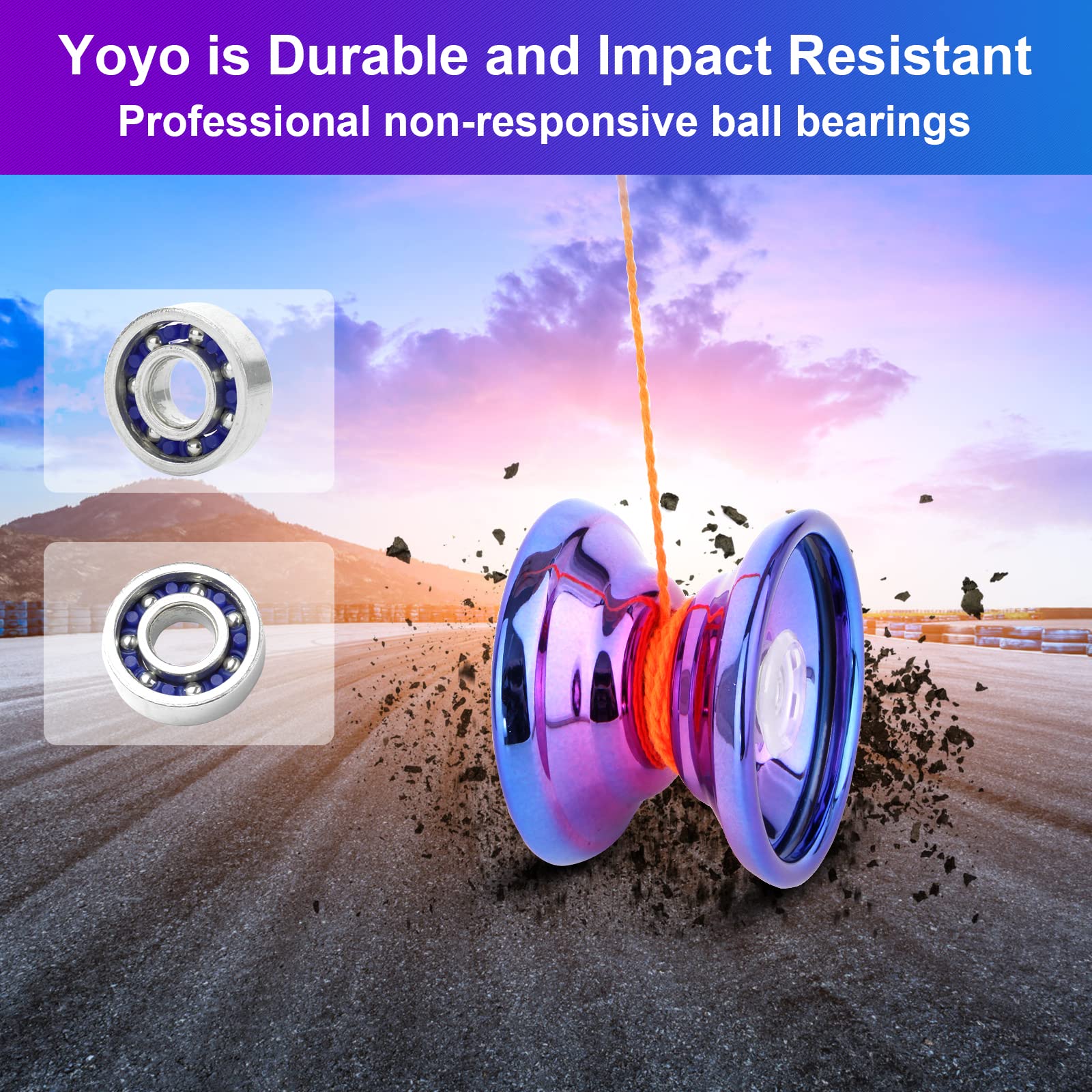 LUOMAJA Professional Unresponsive Yoyo Ball - Miraculous Metal Yo Yo Magic for Kids Beginner with 10 String Pack + 2 Dragon Finger Gloves for Beginner & Professional (JD306)