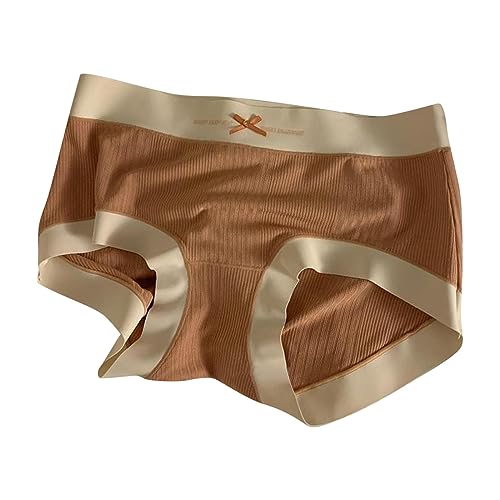 Kinple Women's Modal Briefs Seamless No Show Panty Soft Cotton Ribbed Underwear Full Coverage Elastic Hipster Panties Orange