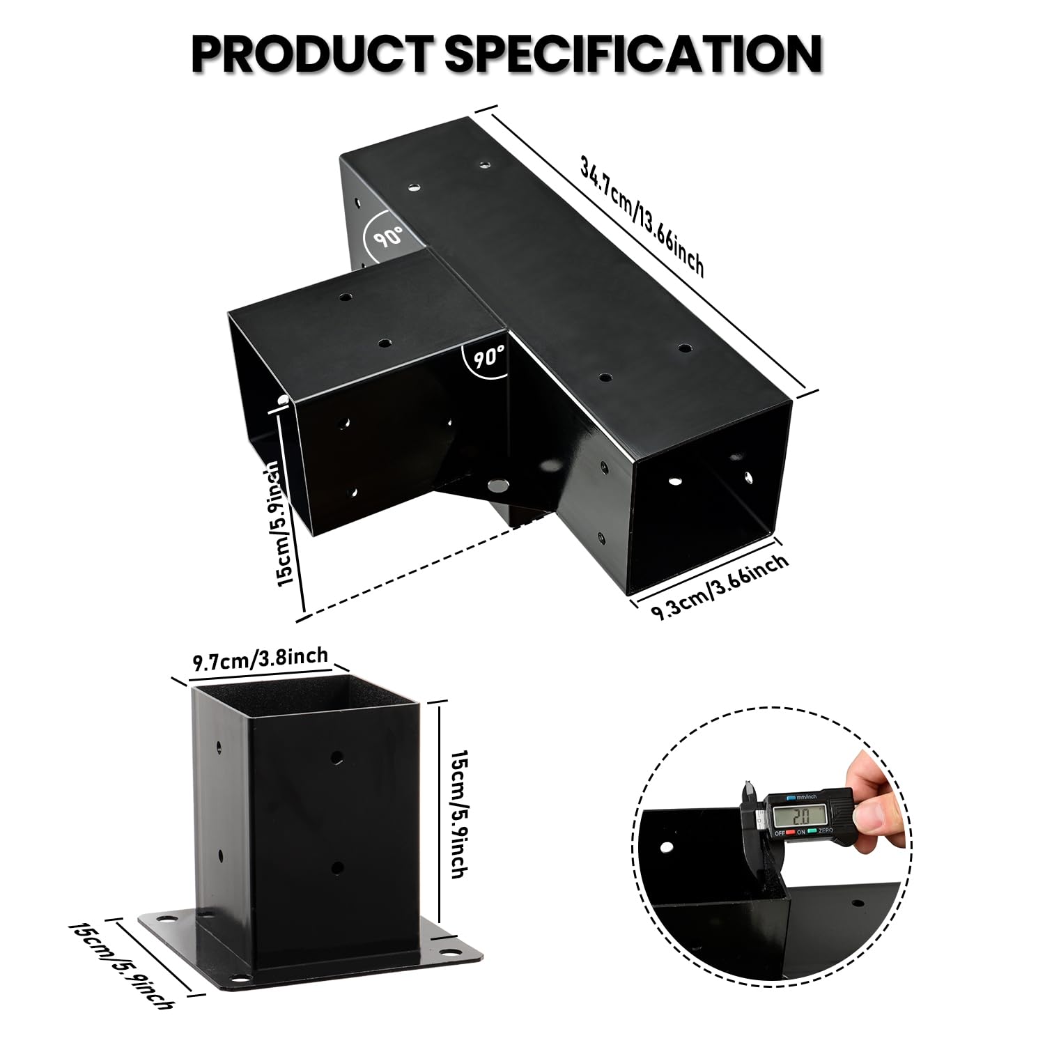 Anman 4-Way Right Angle Corner Wood Brackets(Alloy Steel) with Screws for 4x4 (Actual: 3.5x3.5), DIY Pergola Kit/Gazebo Kit/Patio/Sheds (4 Way pergola Brackets & Flange Anchor Bases (2 PCS))