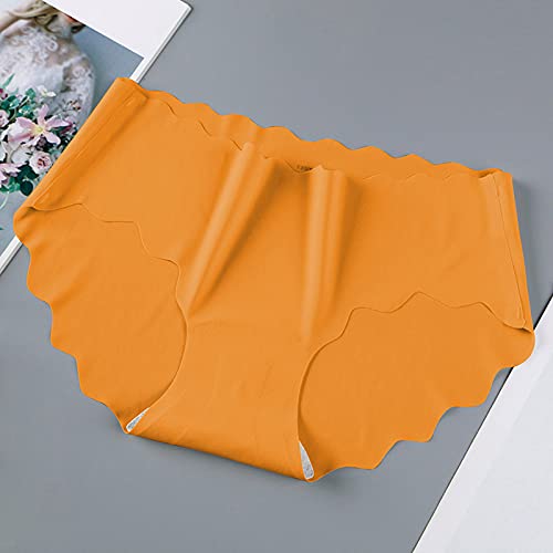 Kinple Women's Seamless Briefs Wave Edge No Trac Panty Breathable Silky Panties Comfort Moisture Wicking Undies Trendy Brief Orange