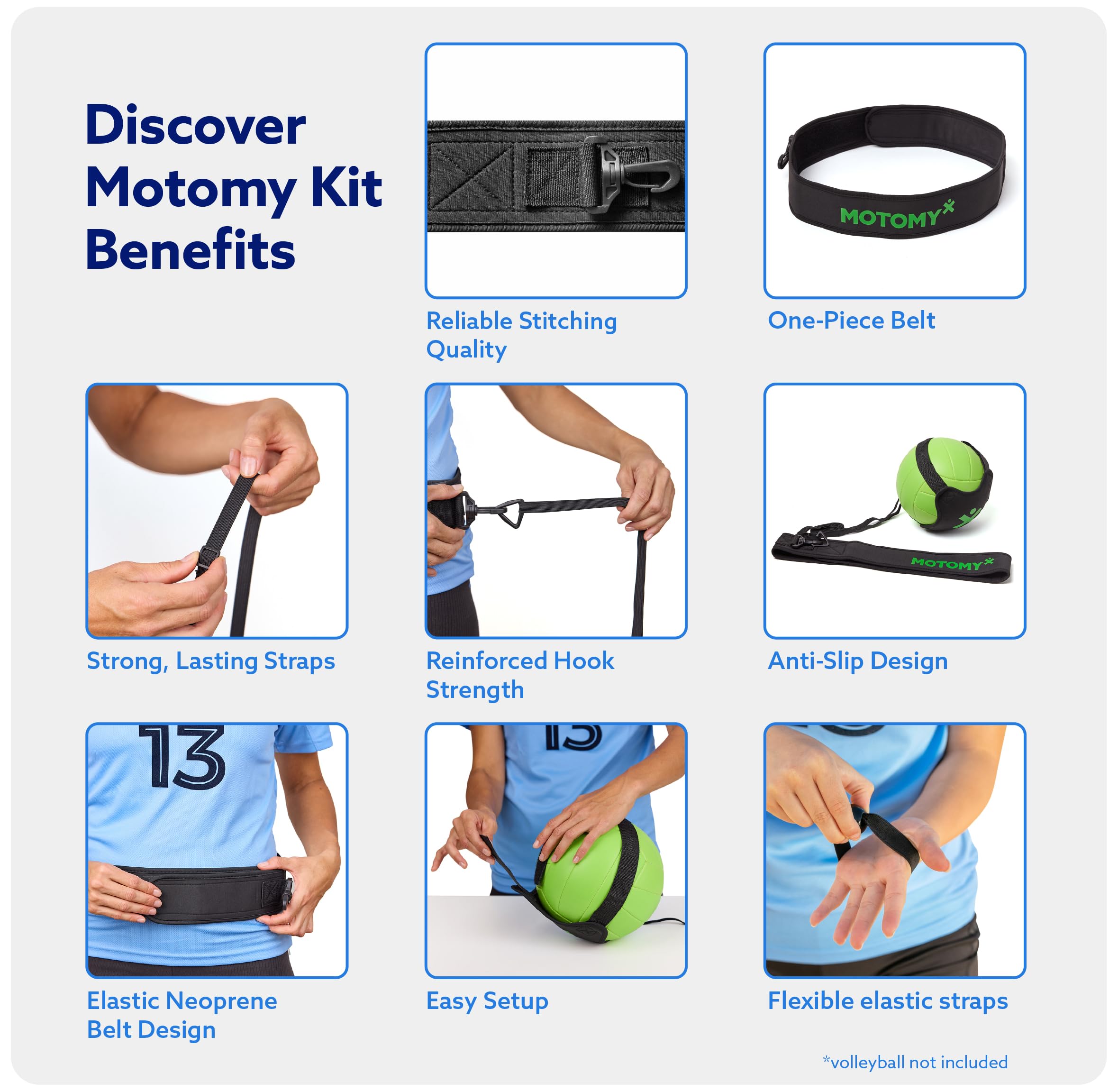 MOTOMY Volleyball Training Equipment Aid 'Volleypal' – Solo Volleyball Equipment for Practicing Serve, Spike, Set & Pass; Volleyball Practice Equipment Gift for Beginners & Experts (Volleypal Pro)