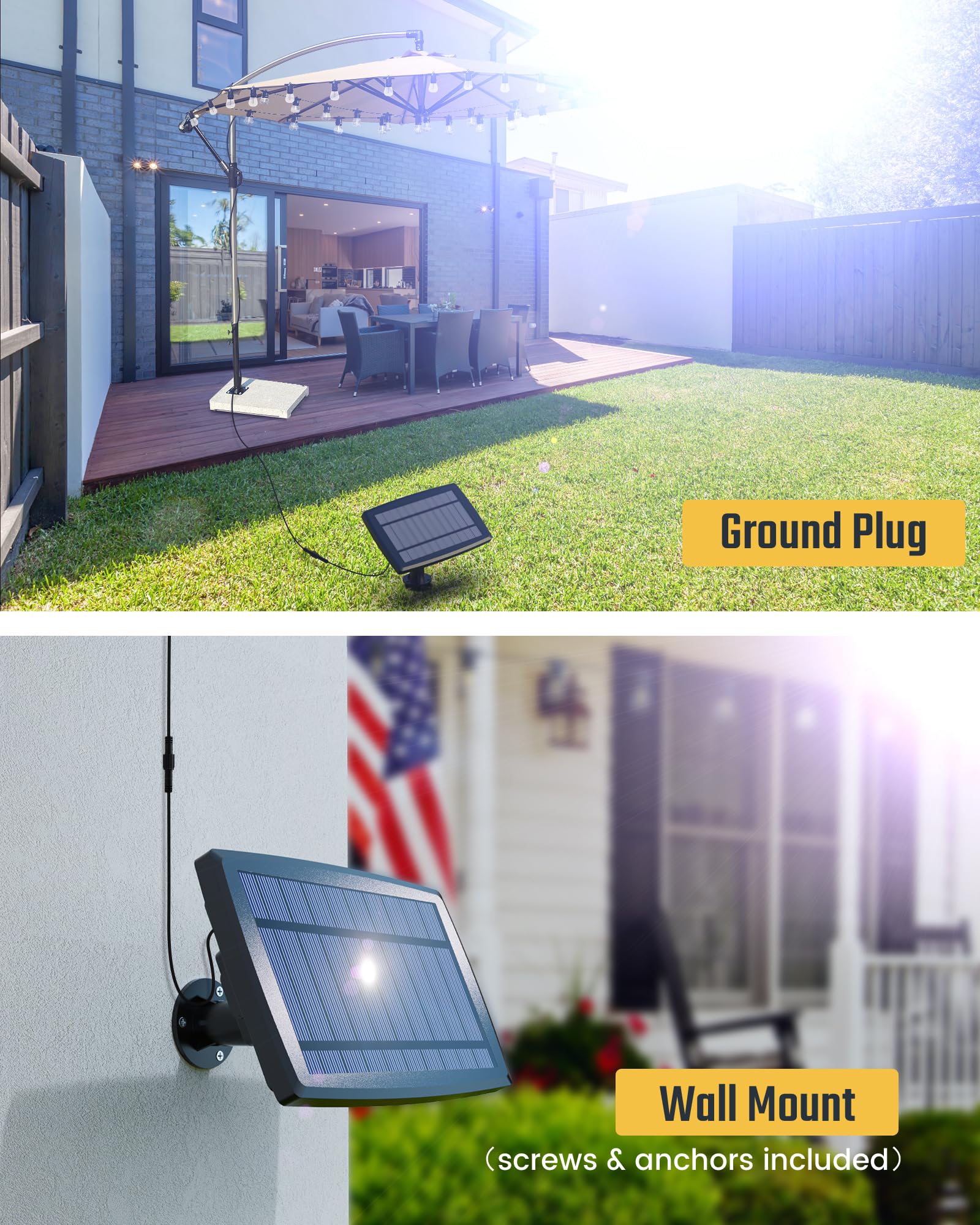 SUPERDANNY 50FT Solar Powered Outdoor String Lights, LED Solar String Lights for Outside, Commercial Grade Outdoor Waterproof Patio Lights with USB Port, 18 LED Lights for Garden Yard Halloween Décor