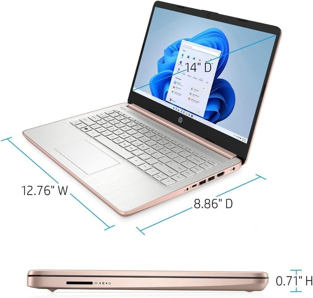 HP 14 Inch Laptop Computer, Ultra Thin and Light Laptop for College Students, Intel Celeron N4120, 16GB RAM, 320GB Storage (64GB eMMC+256GB MSD Card), Long Battery Life, 1-Year Office 365, Win11 S