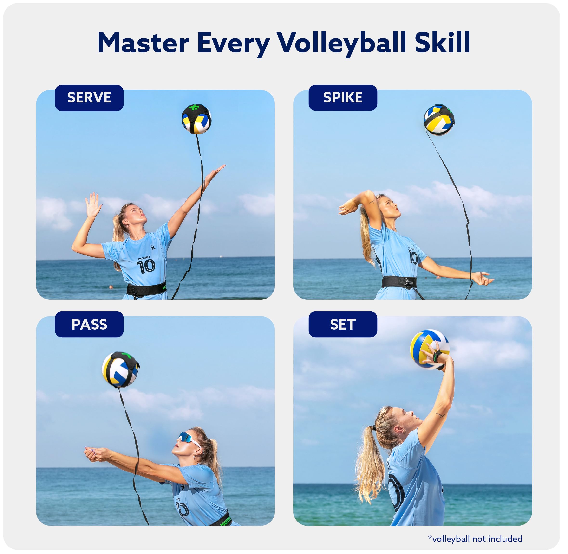 MOTOMY Volleyball Training Equipment Aid 'Volleypal' – Solo Volleyball Equipment for Practicing Serve, Spike, Set & Pass; Volleyball Practice Equipment Gift for Beginners & Experts (Volleypal Pro)