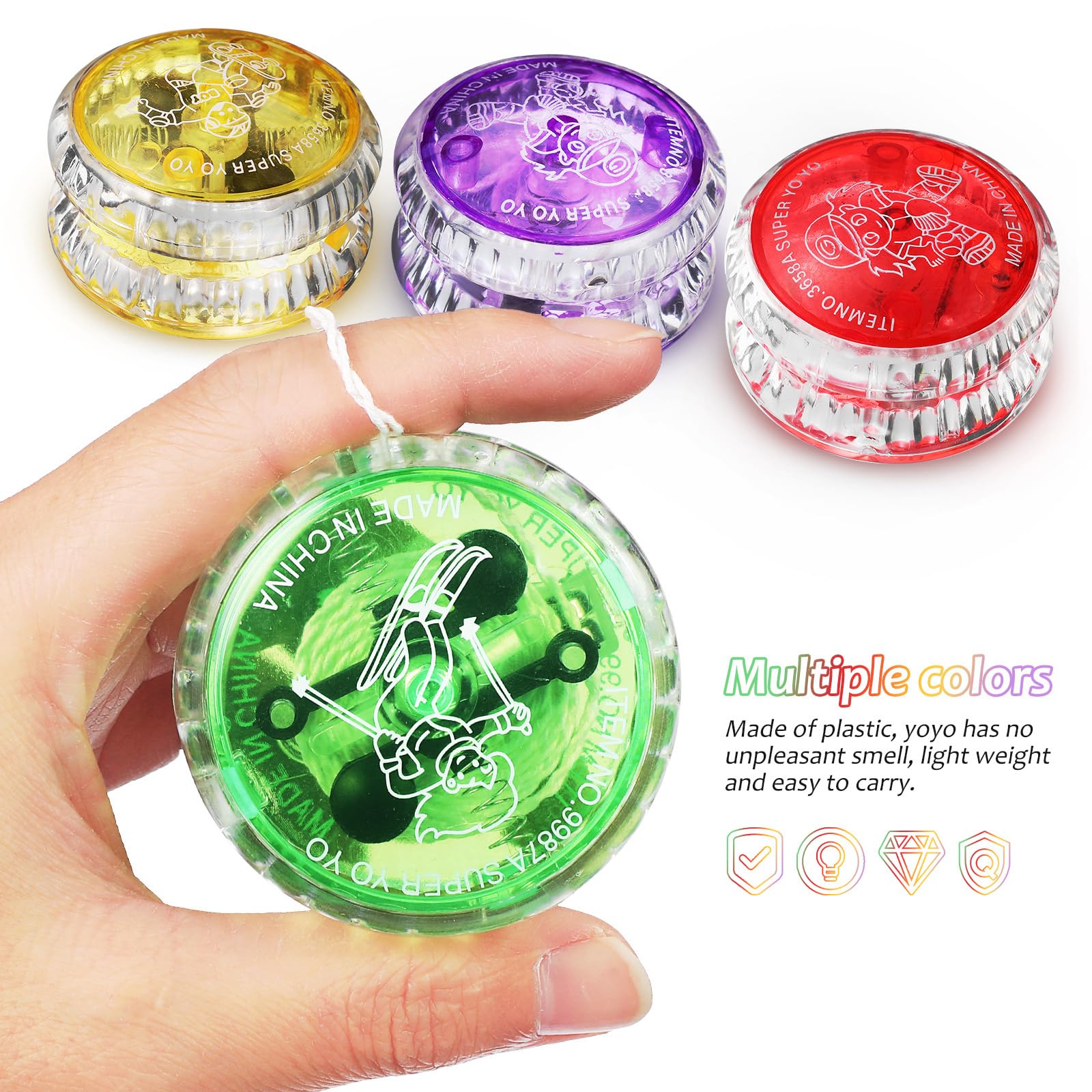 Toyvian Glow in the Dark Light Up Yo-Yo Set for Kids - 6 Pcs LED Light Up Yo Yo Ball Bulk, Flashing Plastic Entertaining Responsive Ball for Beginner Kids Birthday Party Goodie Bag Fillers