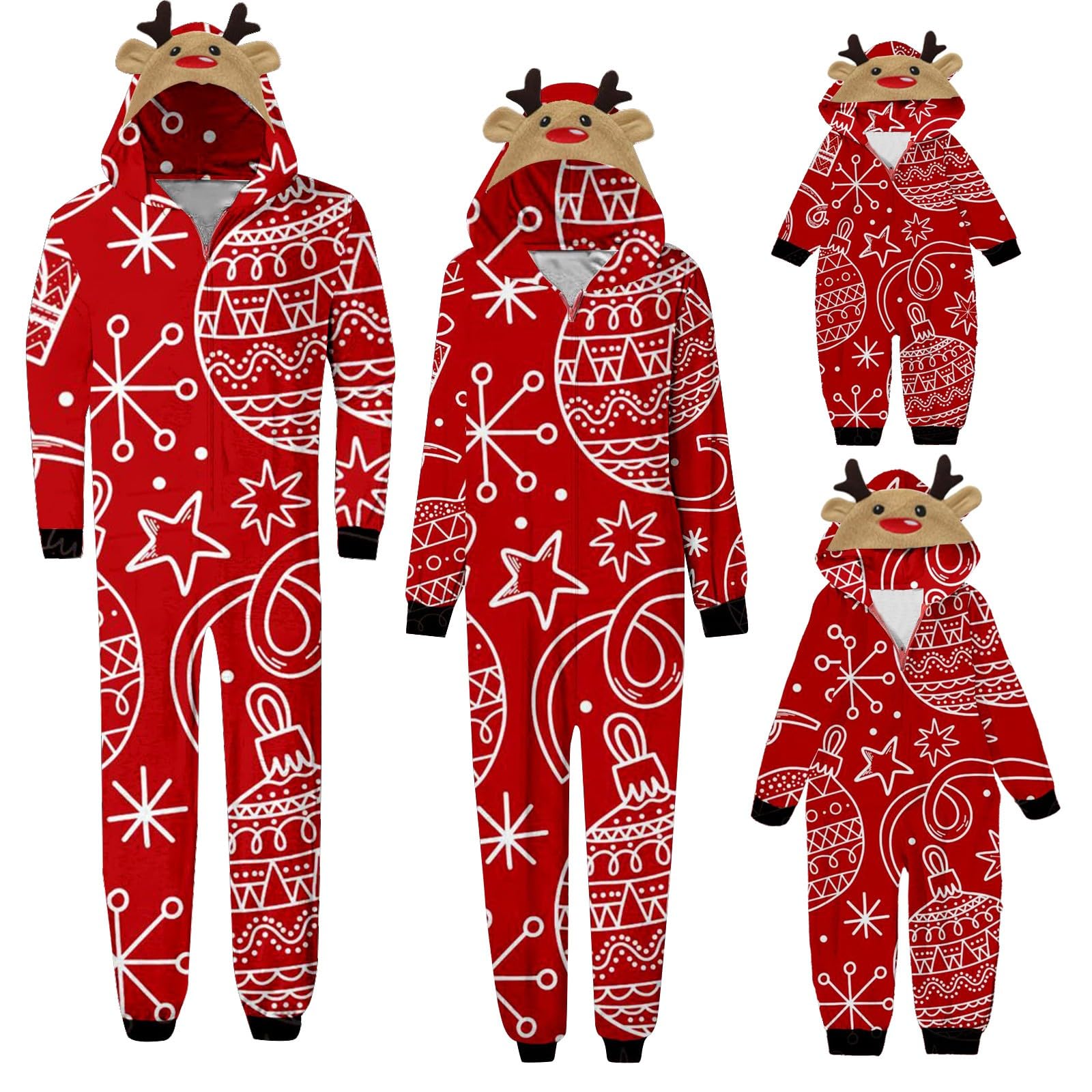 Matching Family Christmas Pajamas Onesie 2023 Funny Printed Hooded Pjs Holiday Xmas Sleepwear Matching Sets Reindeer Sleepwear Dinosaur Pajamas for Women Matching Pj Set