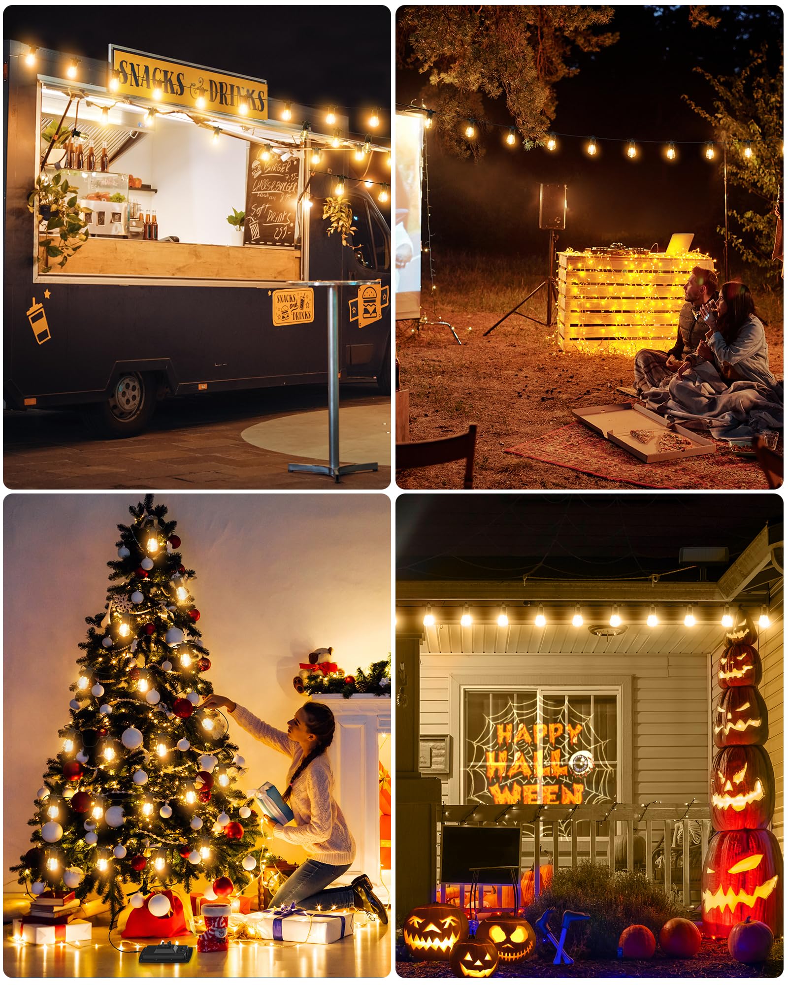 SUPERDANNY 50FT Solar Powered Outdoor String Lights, LED Solar String Lights for Outside, Commercial Grade Outdoor Waterproof Patio Lights with USB Port, 18 LED Lights for Garden Yard Halloween Décor