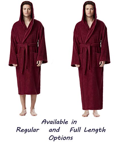 Arus Men's Long Hooded Classic Bathrobe Turkish Cotton Robe with Full Length Options, Extra Tall, Burgundy XX-Large
