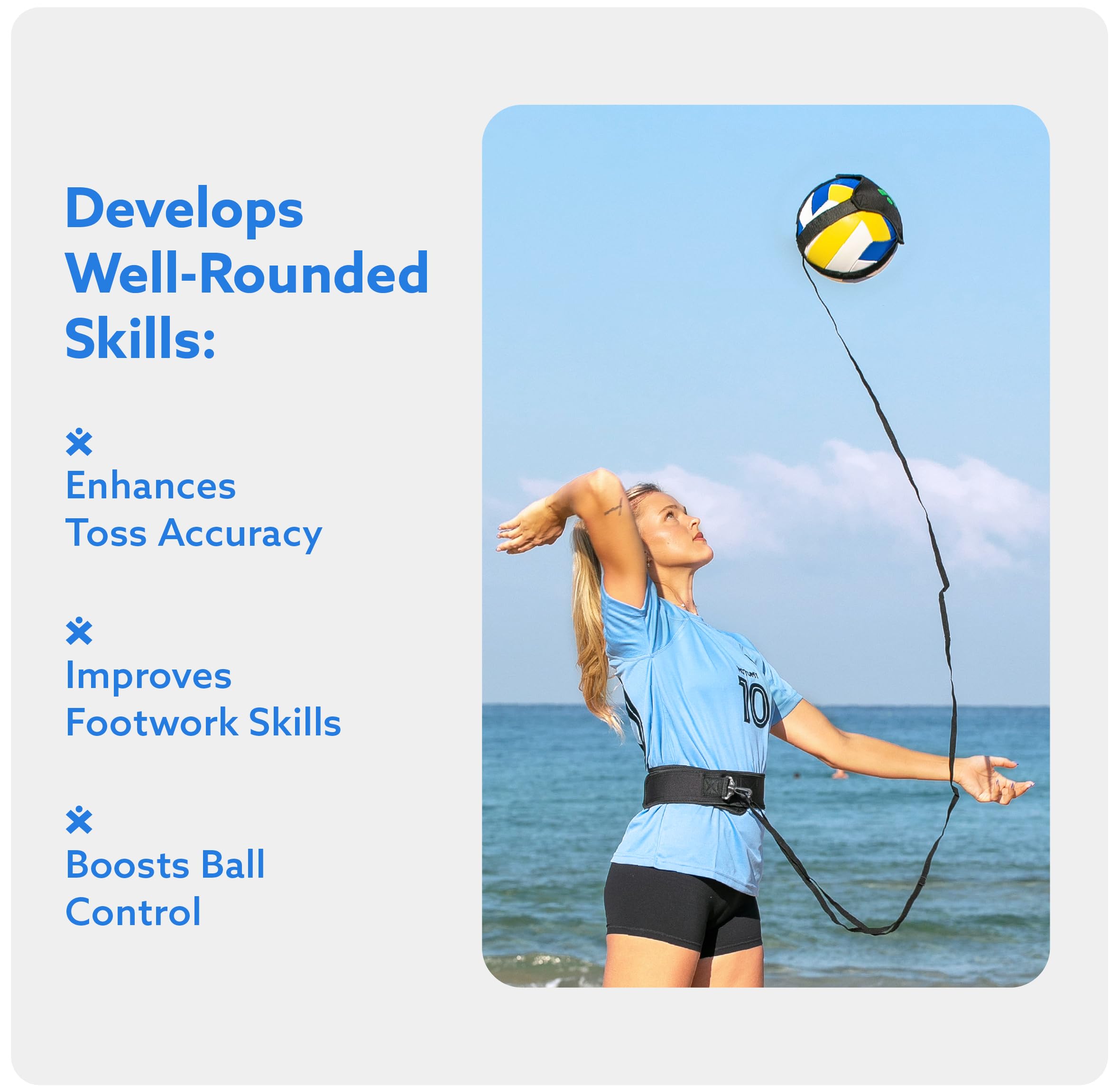 MOTOMY Volleyball Training Equipment Aid 'Volleypal' – Solo Volleyball Equipment for Practicing Serve, Spike, Set & Pass; Volleyball Practice Equipment Gift for Beginners & Experts (Volleypal Pro)