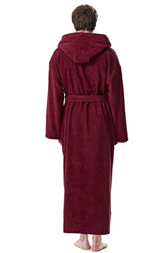 Arus Men's Long Hooded Classic Bathrobe Turkish Cotton Robe with Full Length Options, Extra Tall, Burgundy XX-Large