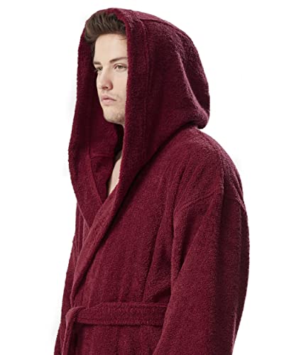 Arus Men's Long Hooded Classic Bathrobe Turkish Cotton Robe with Full Length Options, Extra Tall, Burgundy XX-Large