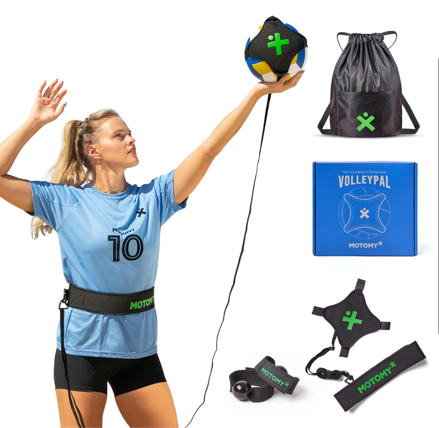 MOTOMY Volleyball Training Equipment Aid 'Volleypal' – Solo Volleyball Equipment for Practicing Serve, Spike, Set & Pass; Volleyball Practice Equipment Gift for Beginners & Experts (Volleypal Pro)