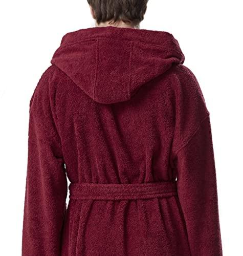 Arus Men's Long Hooded Classic Bathrobe Turkish Cotton Robe with Full Length Options, Extra Tall, Burgundy XX-Large