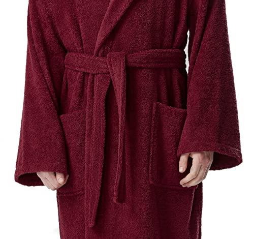 Arus Men's Long Hooded Classic Bathrobe Turkish Cotton Robe with Full Length Options, Extra Tall, Burgundy XX-Large