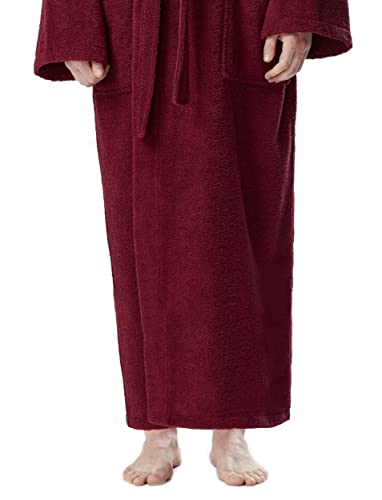 Arus Men's Long Hooded Classic Bathrobe Turkish Cotton Robe with Full Length Options, Extra Tall, Burgundy XX-Large