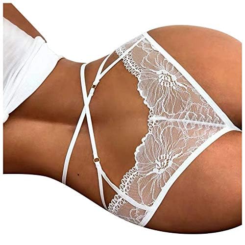 Women's Lace Patchwork Panties See Through Briefs Bowknot Soft Lingerie Criss Cross Invisible Panty Sexy Nightwear White
