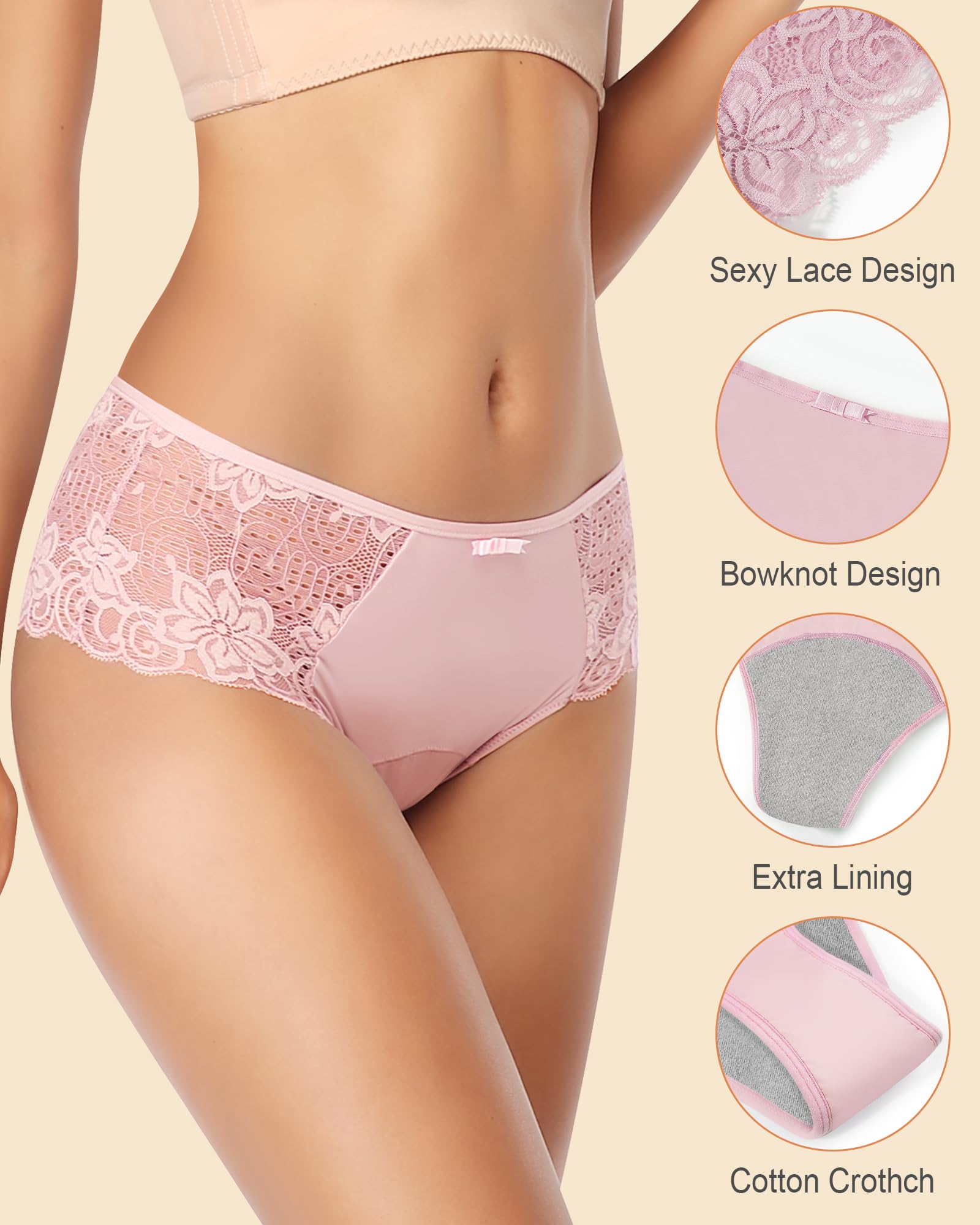 Intiflower Period Underwear for Women, Leakproof Period Panties, Lace Menstrual Underwear Breathable & Soft
