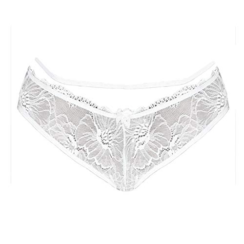 Women's Lace Patchwork Panties See Through Briefs Bowknot Soft Lingerie Criss Cross Invisible Panty Sexy Nightwear White