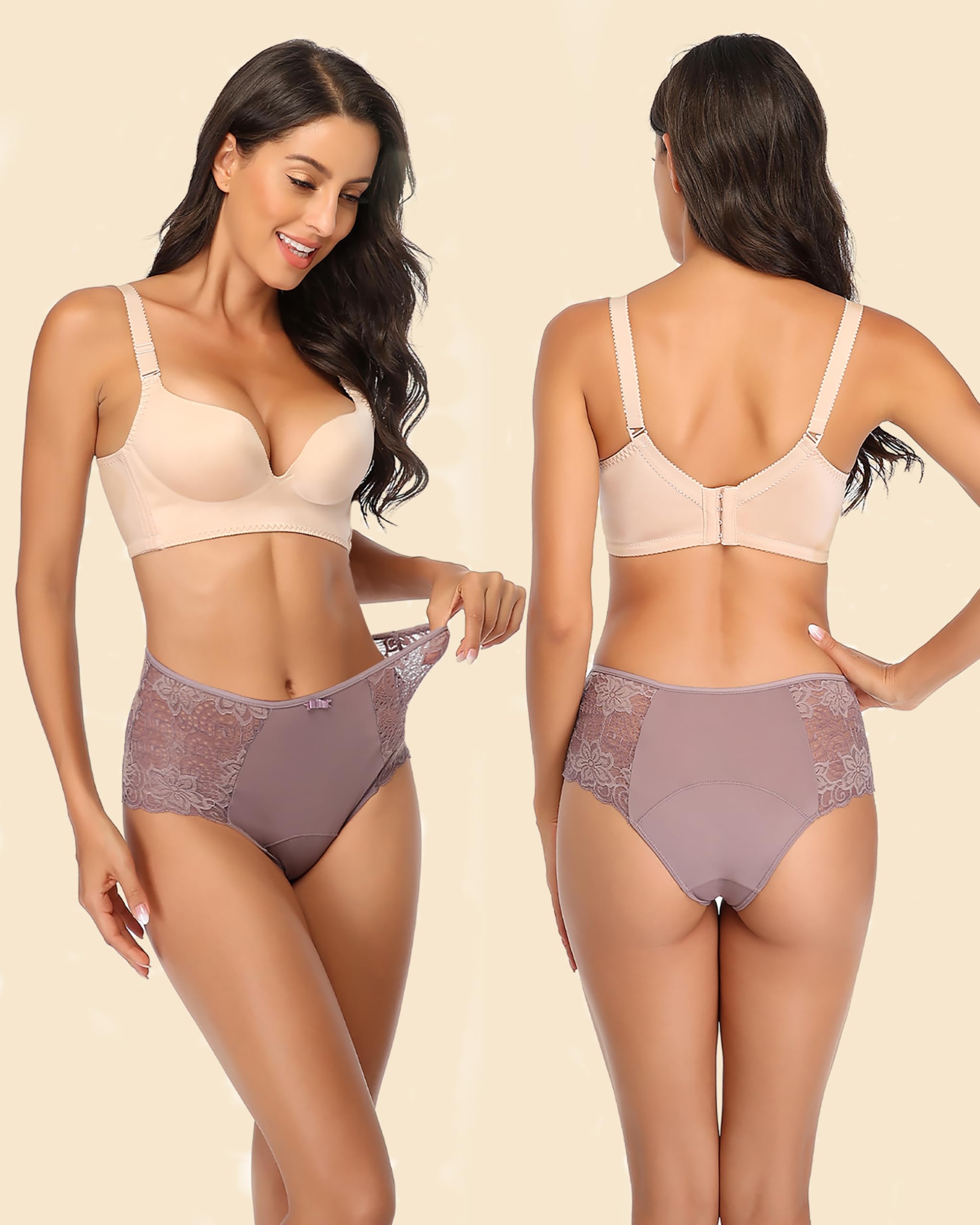 Intiflower Period Underwear for Women, Leakproof Period Panties, Lace Menstrual Underwear Breathable & Soft