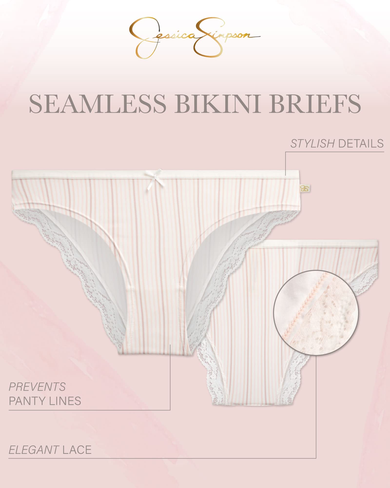 Jessica Simpson Women's Underwear - 10 Pack Seamless Bikini Briefs (S-XL), Size Medium, Floral Print/Gardenia/Stripes/Rose Smoke/Black