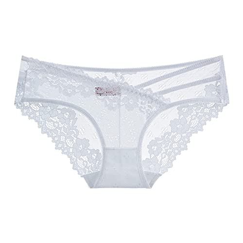 Kinple Women's Lace Mech Brief Sexy See-Through Erotic Panties Fashionable No Trace Underwear Breathable Floral Panty White