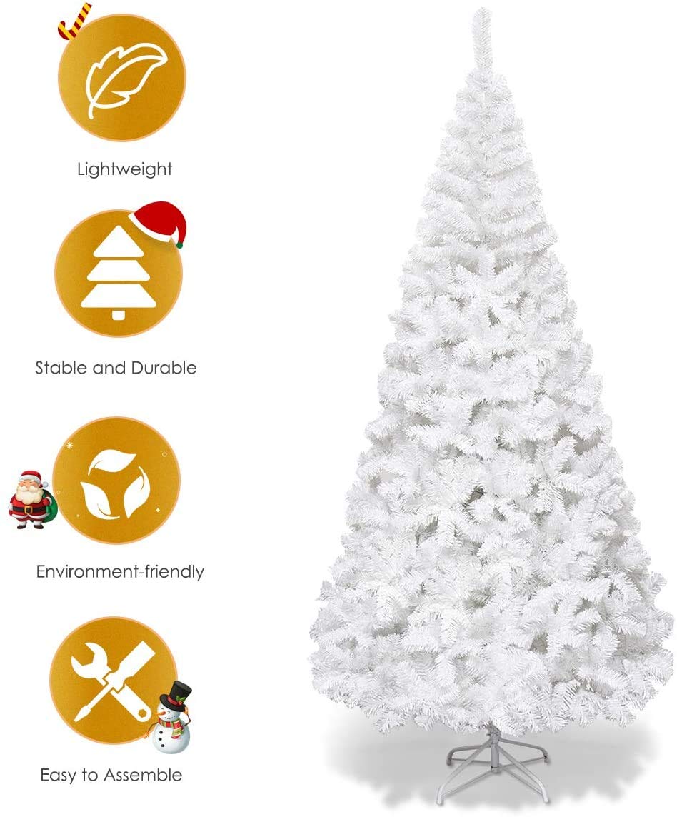Goplus 6ft Artificial Christmas Tree Xmas Pine Tree with Solid Metal Legs Perfect for Indoor and Outdoor Holiday Decoration, White