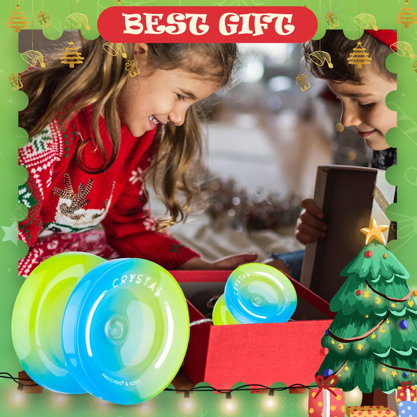Yoyo K2 Crystal - Professional Responsive Yoyo for Kids Beginners, Dual Purpose Yo-Yo for Advanced + Extra Unresponsive Yo Yo Bearing + 12 Yoyo Strings+Storage Bag + Removal Tool ( SkyBlue Yellow)