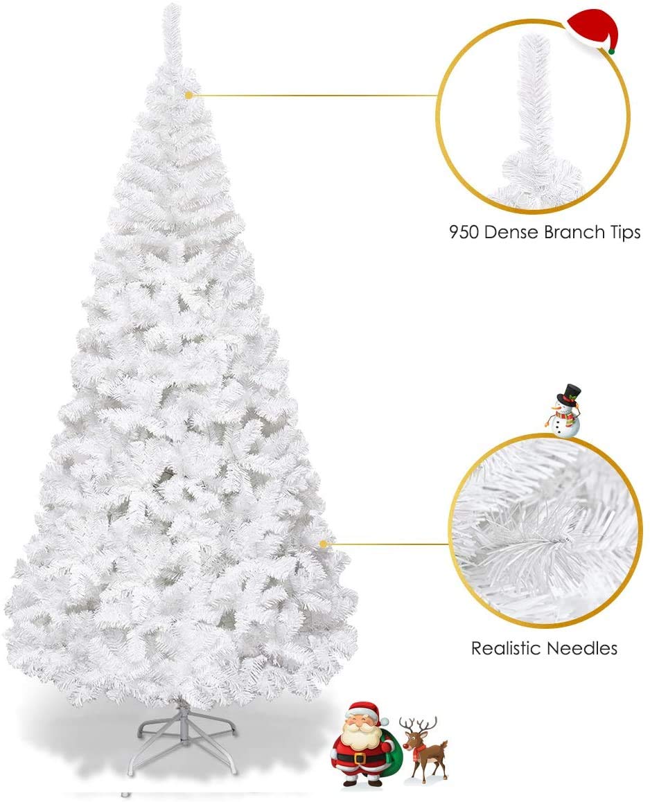 Goplus 6ft Artificial Christmas Tree Xmas Pine Tree with Solid Metal Legs Perfect for Indoor and Outdoor Holiday Decoration, White
