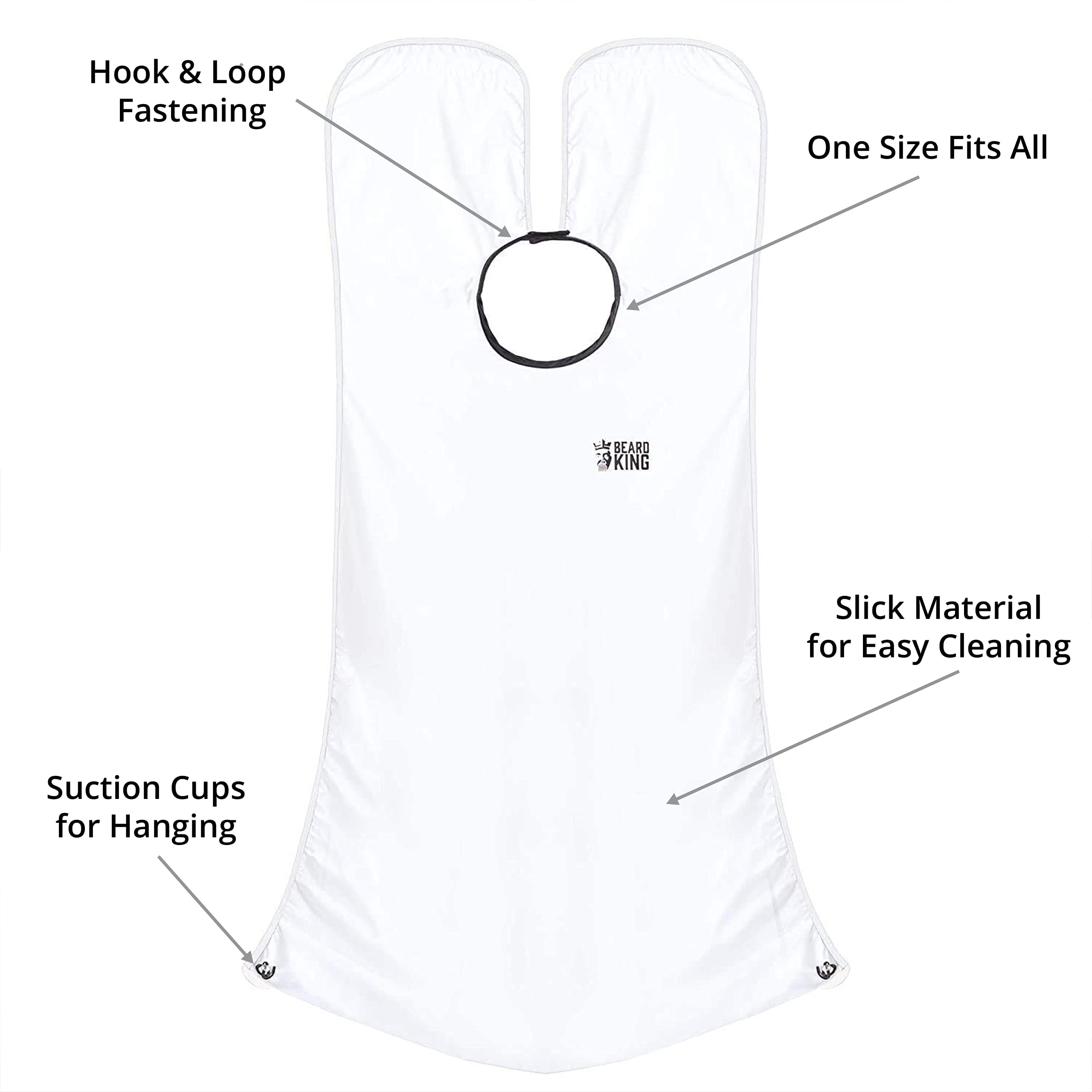 Beard King Beard Bib Apron - Shaving Set for Dad - As Seen on Shark Tank - Men's Hair Catcher for Shaving - Grooming Accessories, White