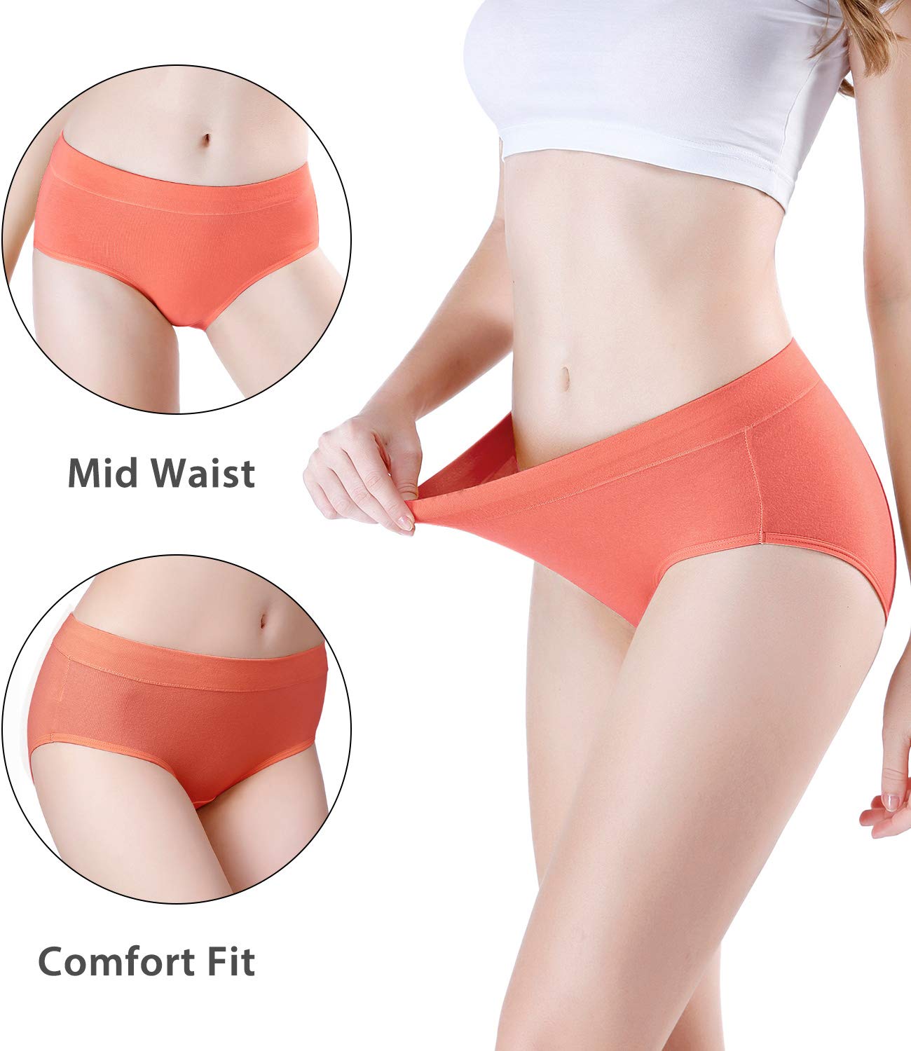 wirarpa Women's Underwear Cotton Mid Waisted Ladies Panties Full Coverage Briefs Multicolored X-Small