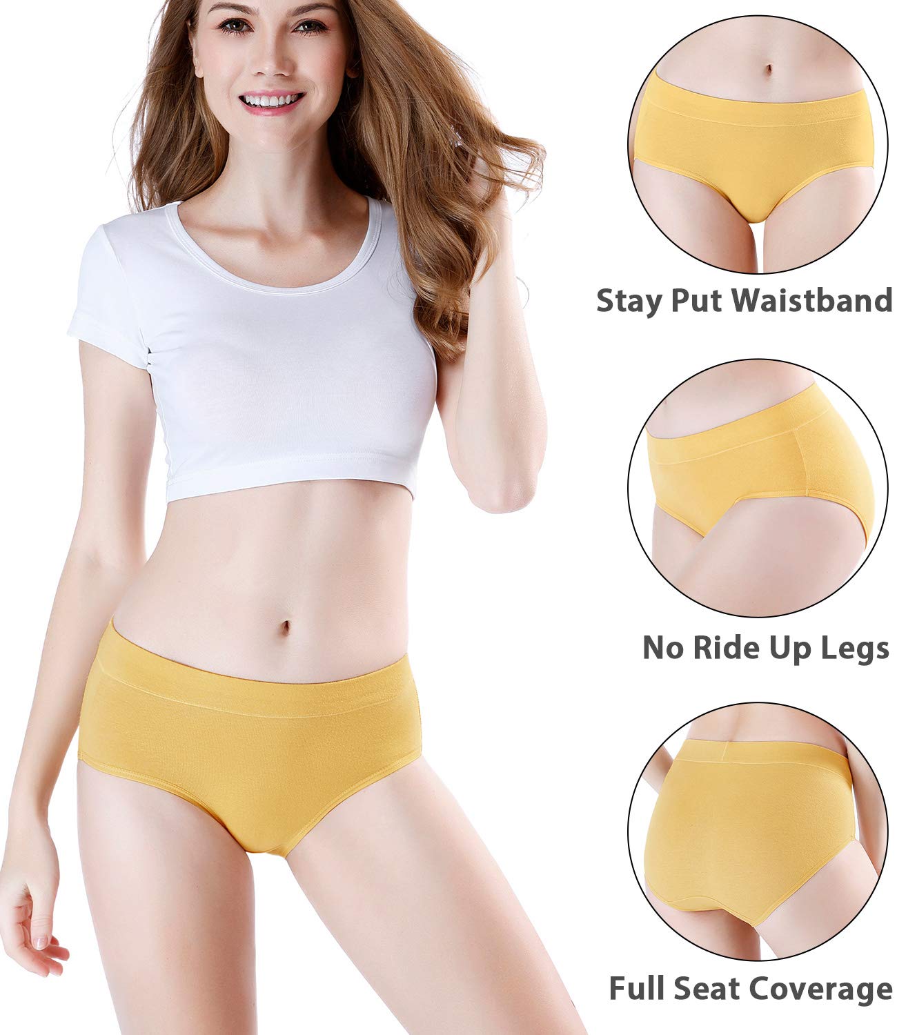 wirarpa Women's Underwear Cotton Mid Waisted Ladies Panties Full Coverage Briefs Multicolored X-Small