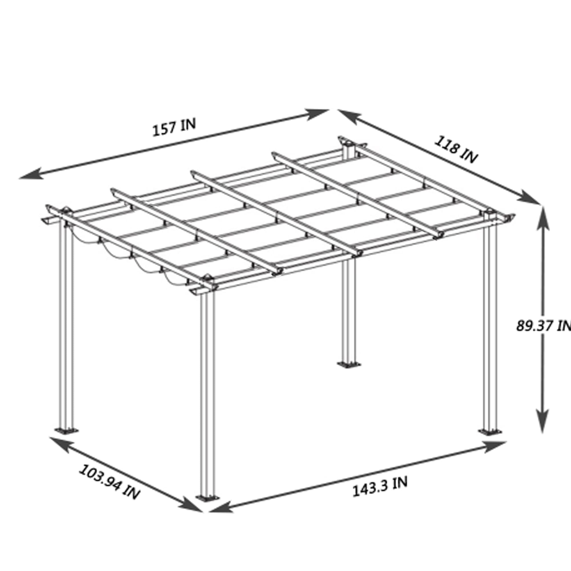 13x10 Ft Outdoor Aluminium Retractable Pergola Canopy, Grape Patio Gazebo, Backyard Shade Shelter, for Garden Porch Yard BBQ Beach, Gray