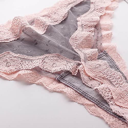 Kinple See Through Mesh Panty for Women Low Waist G-String Pantys Fashion Lace Wavy Edge Panties Trendy Elastic Underwear Gray