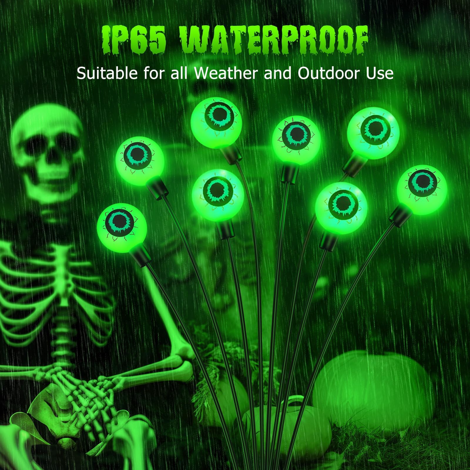 Outdoor Halloween Decorations Outside Solar Lights, 2PACKS 16 Scary Eyeball LED Green Eyeball Swaying Firefly Lights,Waterproof Solar Halloween Path Lights for Yard/Garden/Lawn/Party Decor