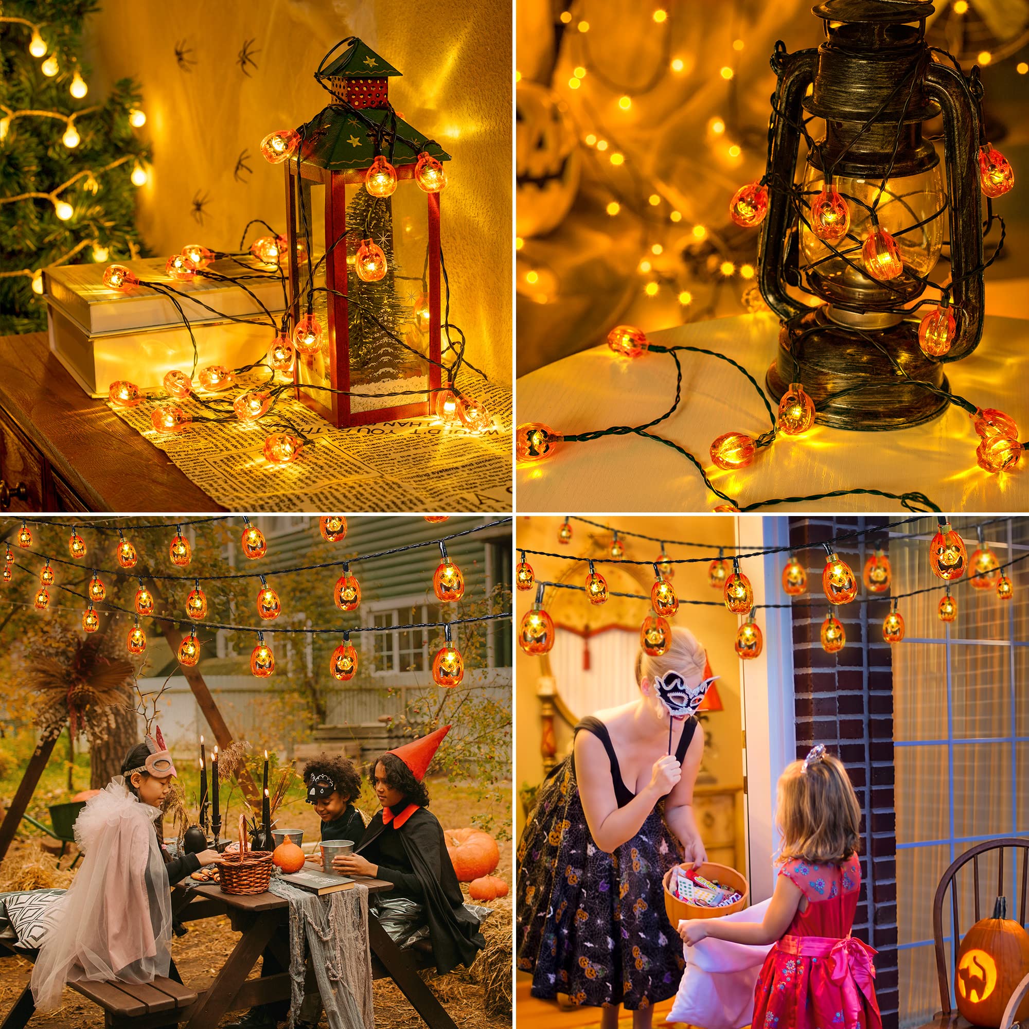 Oopswow 2 Pack Solar Powered Halloween Pumpkin String Lights, 20ft, 30 LEDs, 8 Lighting Models, Waterproof, Indoor/Outdoor Use